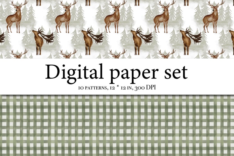 Watercolor Forest Digital Paper Set Forest Landscape Paper Seamless ...
