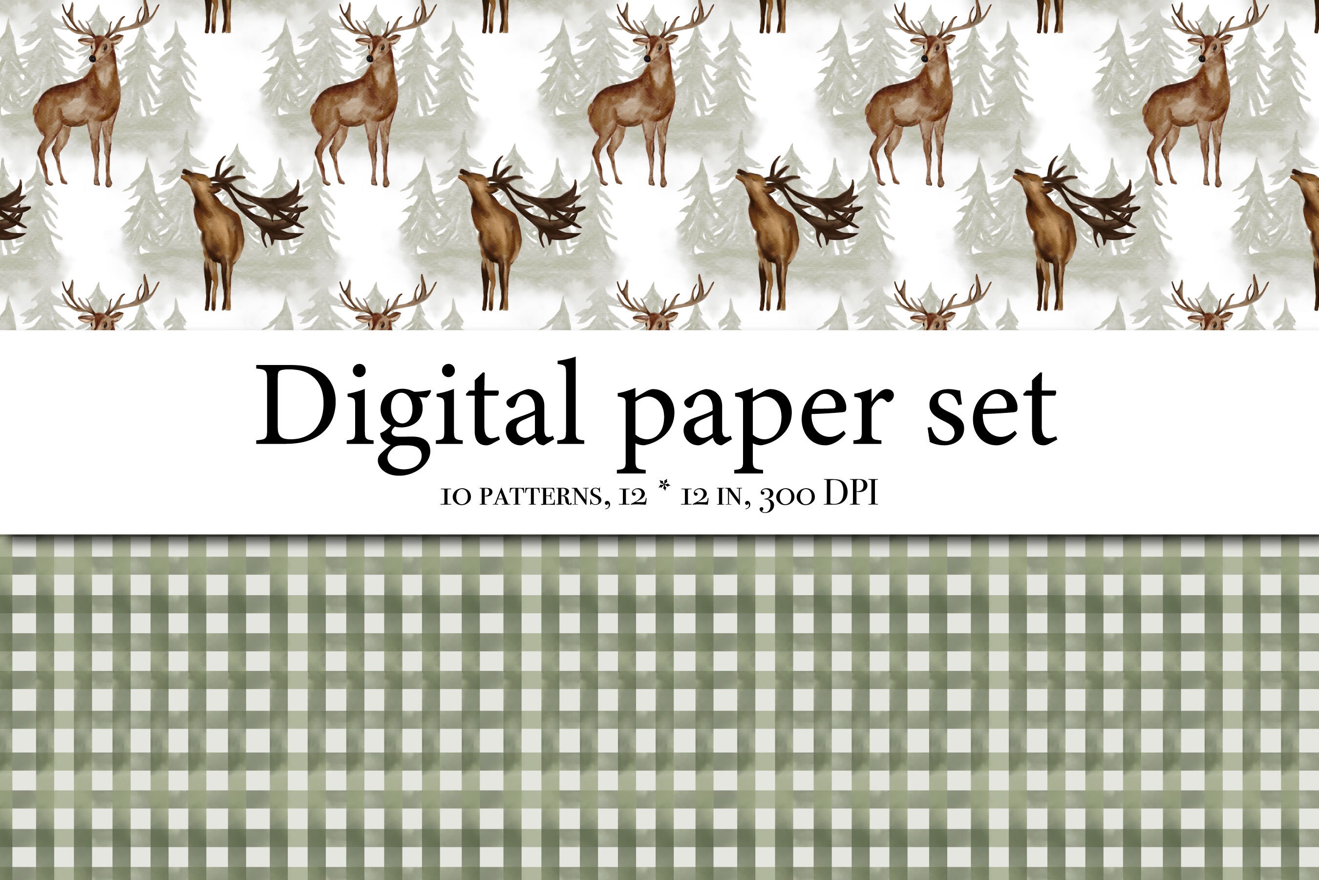 Watercolor Forest Digital Paper Set Forest Landscape Paper Seamless ...