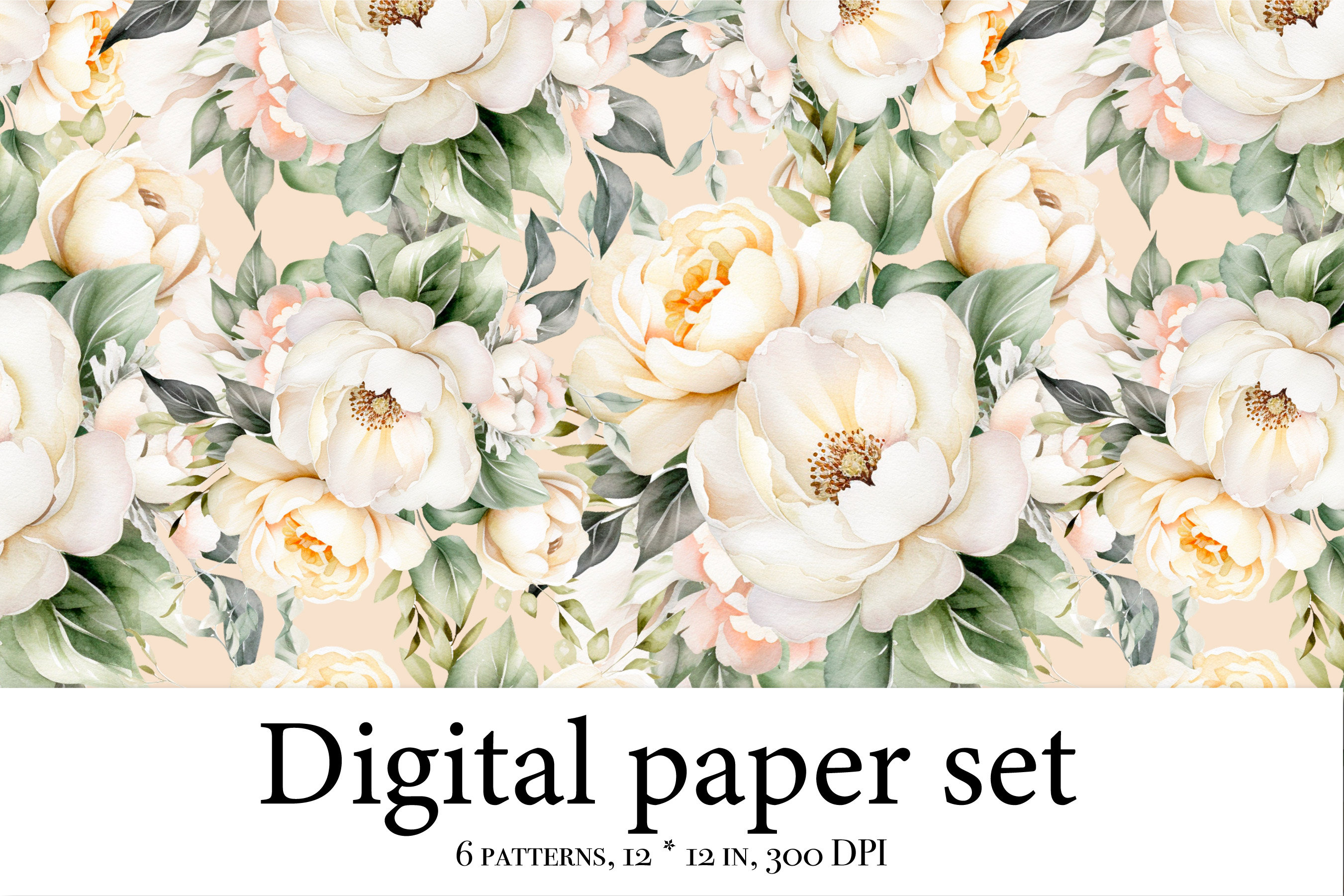Watercolor Digital Paper Pack, Peonies Scrapbook, Peonies Seamless ...