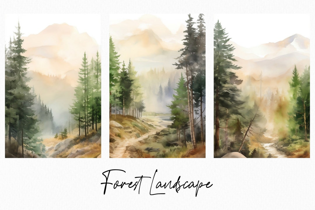 Watercolor Forest Clipart - Watercolor Forest Nature Scenery Background ...