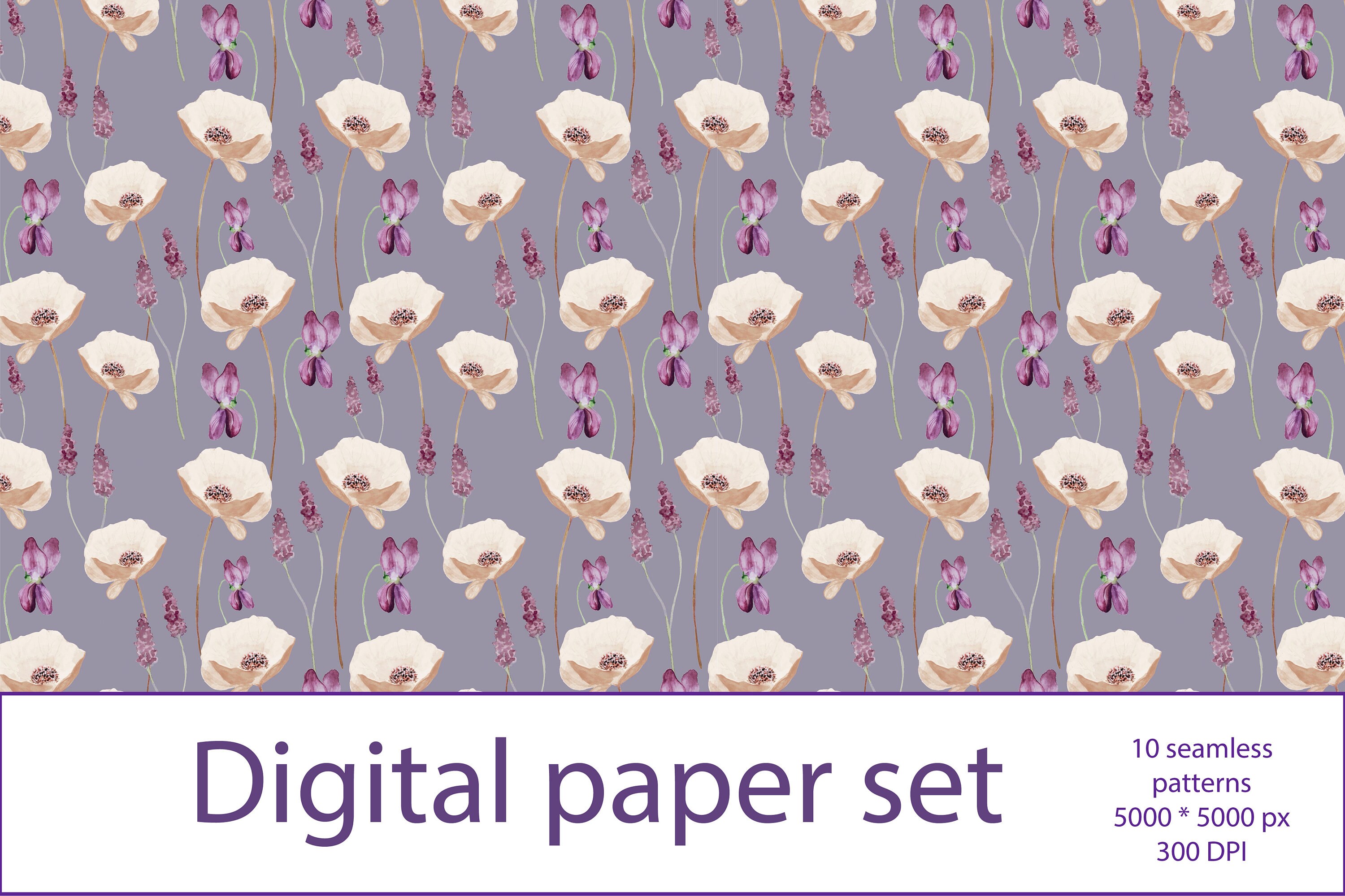 Patterns Clipart With Flowers Digital Paper Set Watercolor Flowers - Etsy