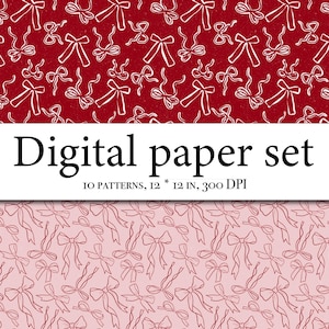 Elegant Red and Pink Bow Digital Paper Set - Holiday Joy Digital Paper ...