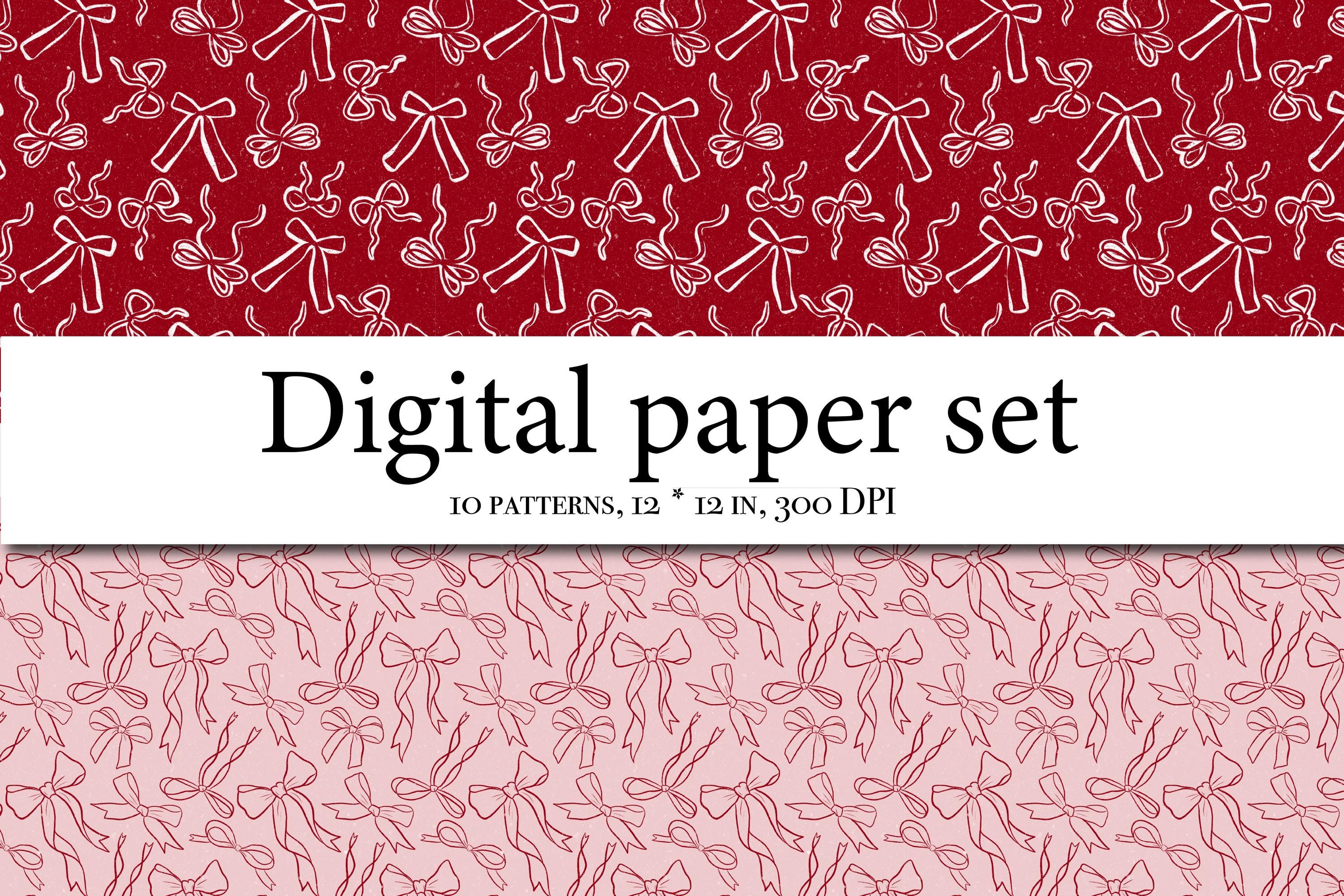 Elegant Red and Pink Bow Digital Paper Set - Holiday Joy Digital Paper ...