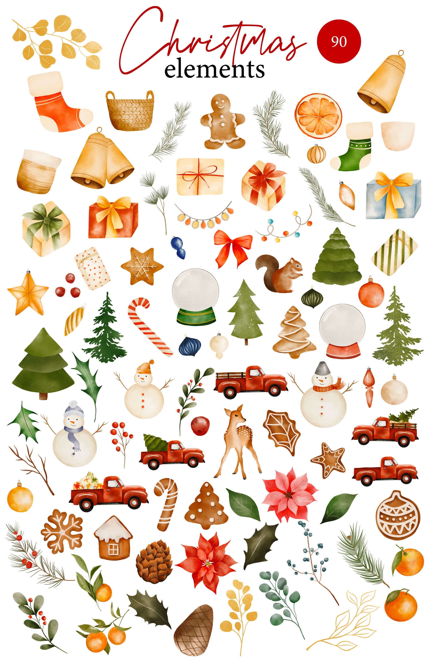 Watercolor Holly Christmas Clipart - Winter Decor Cozy - Clipart ...