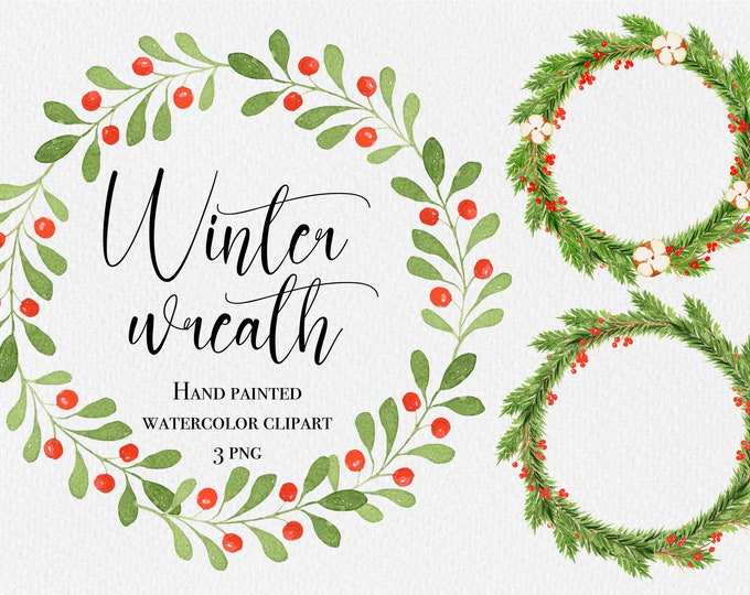 Red Cardinal Christmas Wreath Clipart Watercolor Greenery Xmas Wreath ...