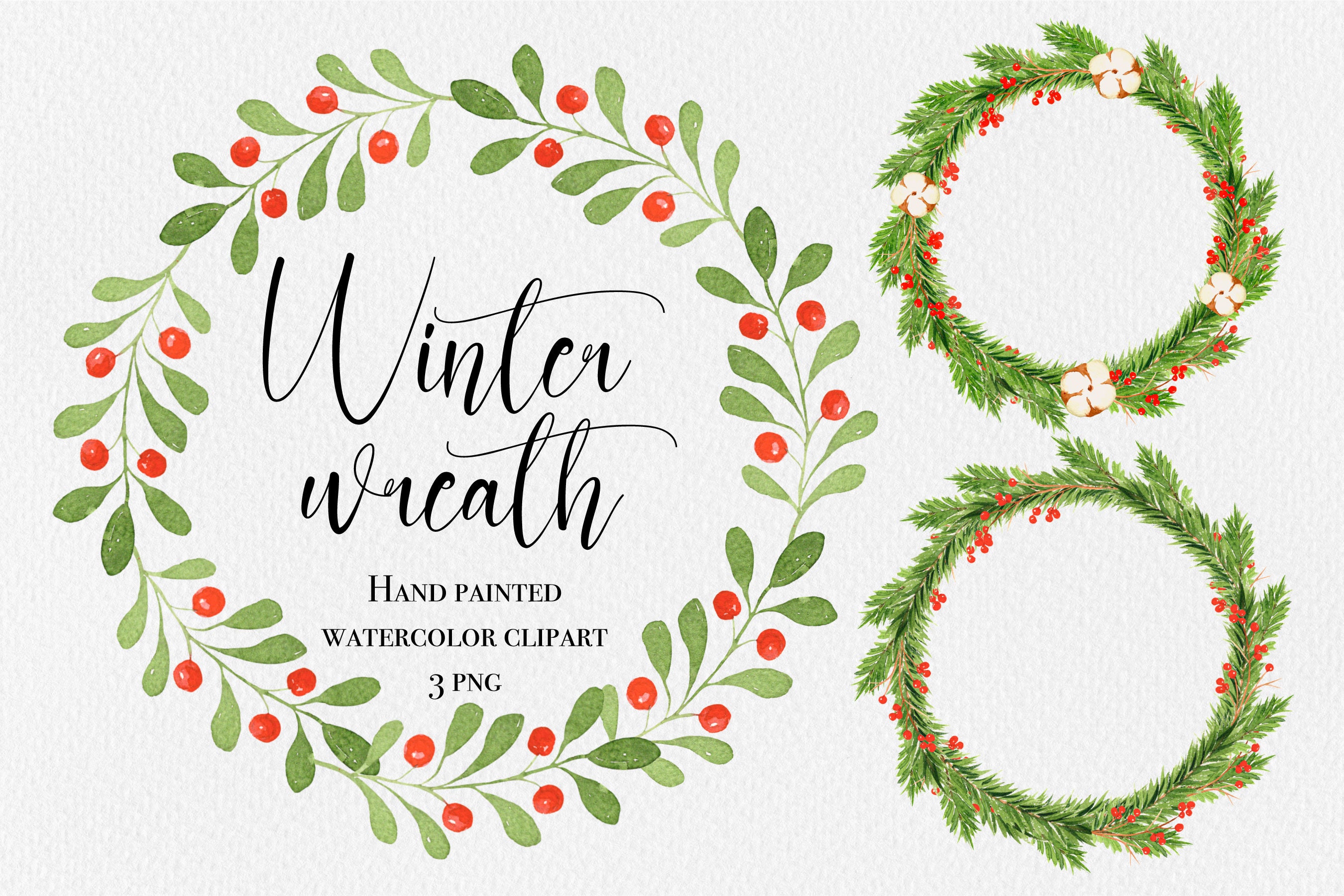 Christmas Clipart Watercolor, Xmas Wreath, Christmas Greenery, Holiday ...