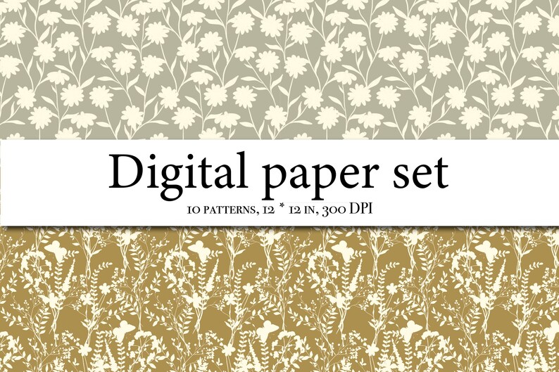 Floral Digital Paper Pack - Vintage Botanical Scrapbook Backgrounds ...