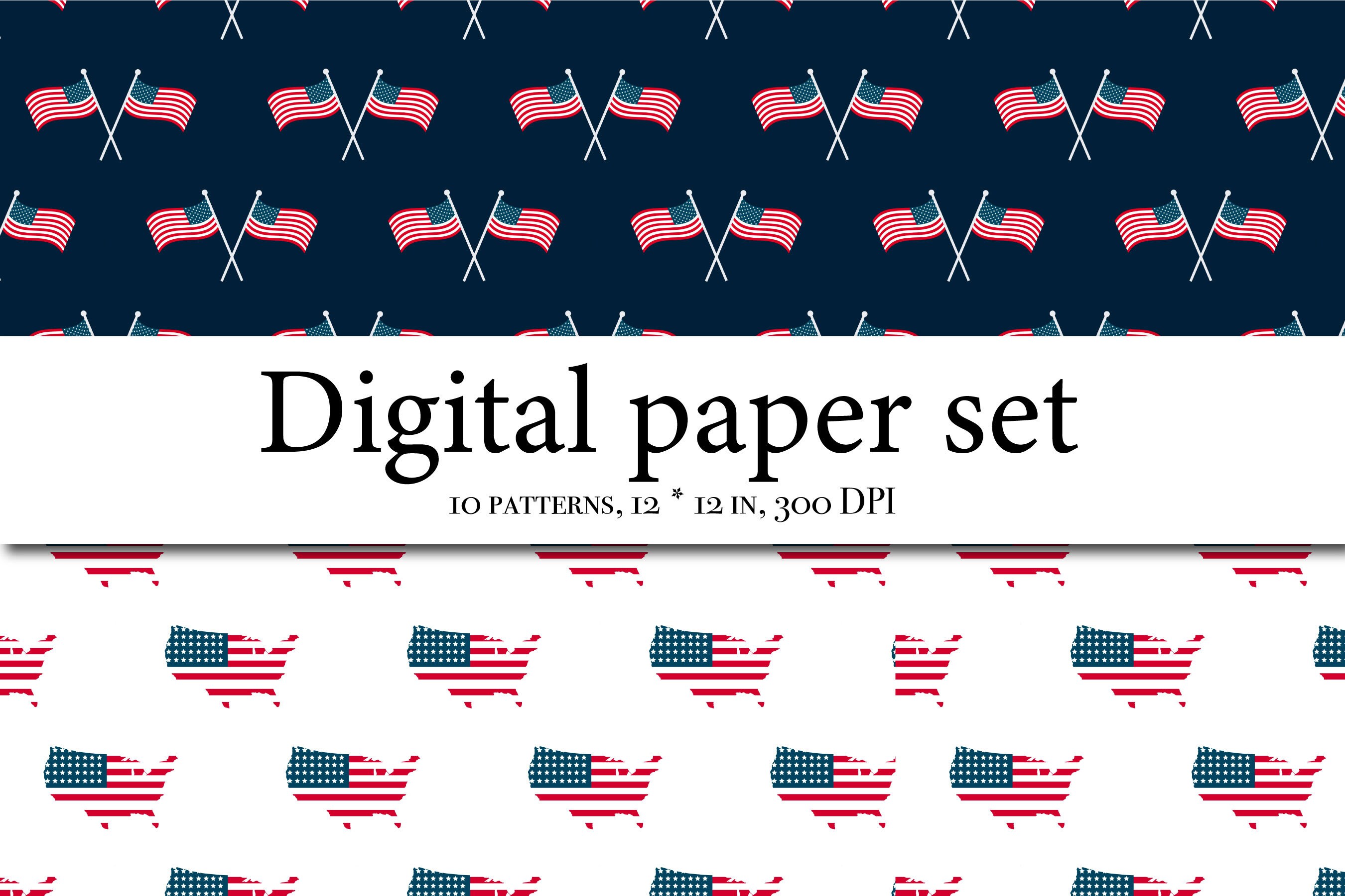 4th of July Digital Paper Pack Independence Day Patterns USA Flag ...