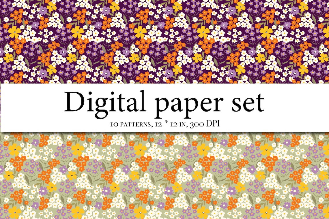 Pattern Clipart With Flowers Digital Paper Flowers Seamless Pattern ...