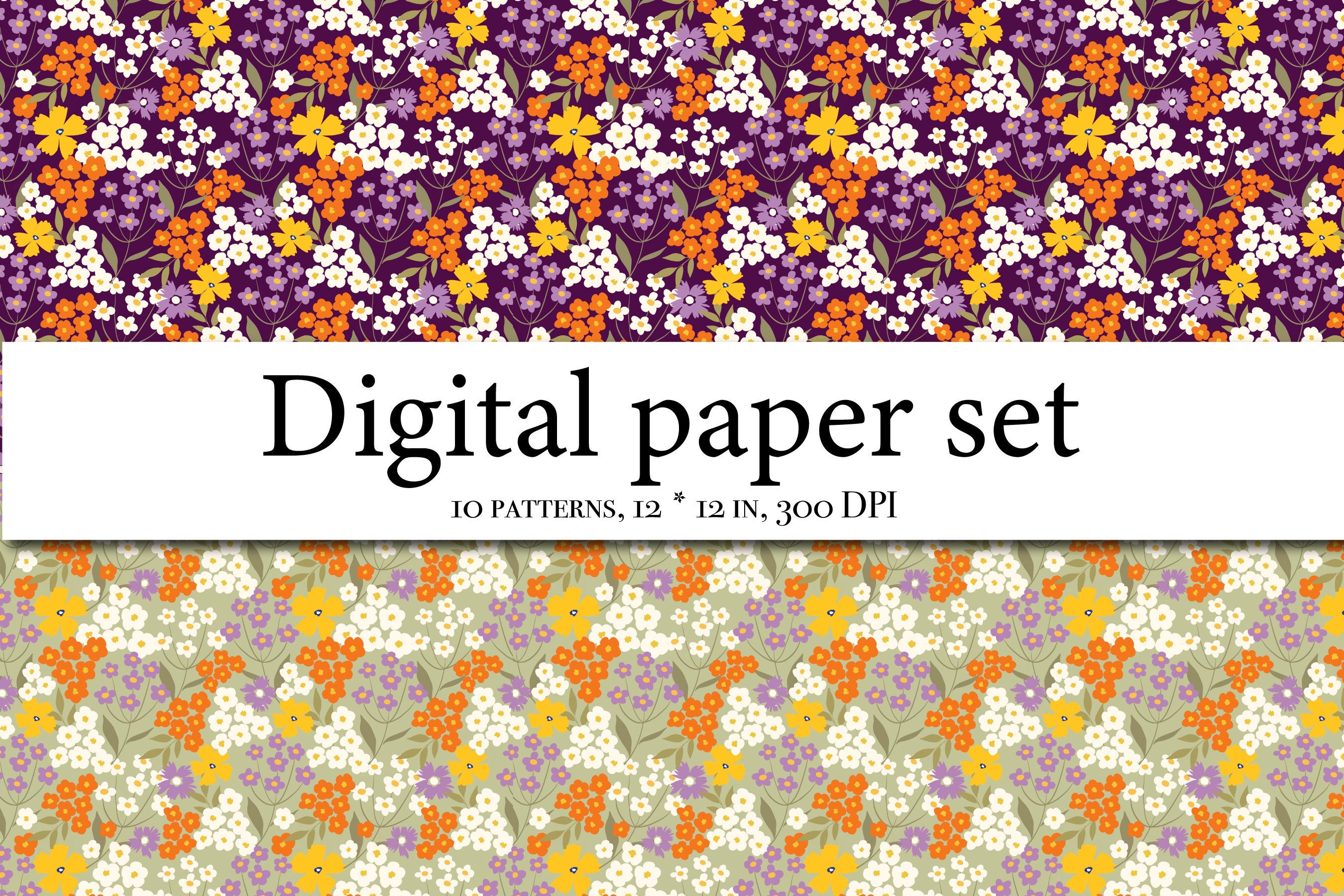 Pattern Clipart With Flowers Digital Paper Flowers Seamless Pattern ...