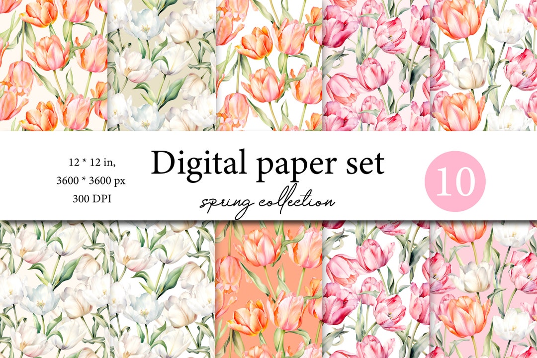 Whimsical Tulip Delight - Watercolor Digital Paper for Crafts ...