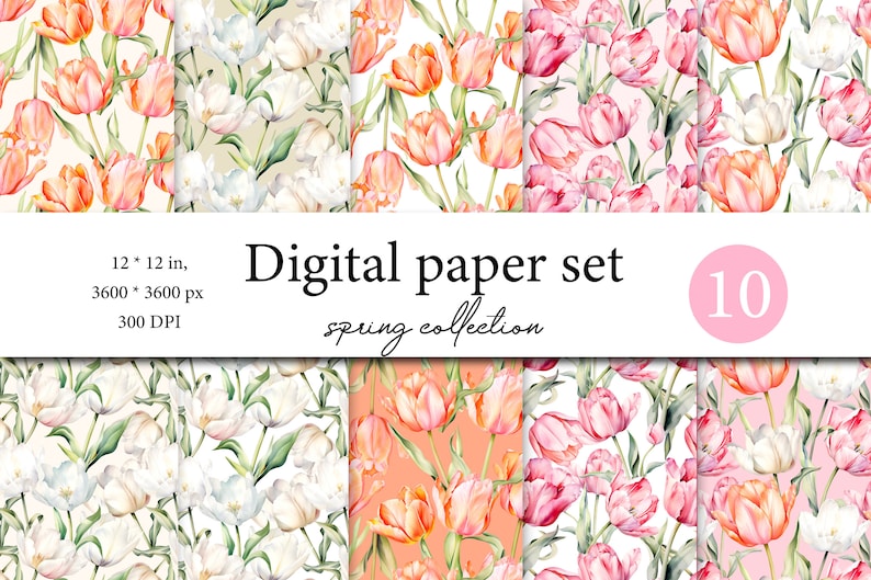Whimsical Tulip Delight - Watercolor Digital Paper for Crafts ...