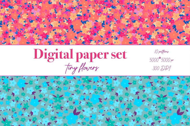 Pattern Clipart With Flowers Digital Paper Flowers Seamless Pattern ...