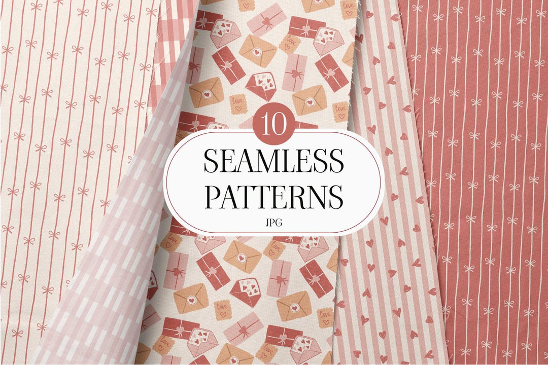 Valentine’s Day Seamless Pattern Set, Love Letters & Hearts Digital ...