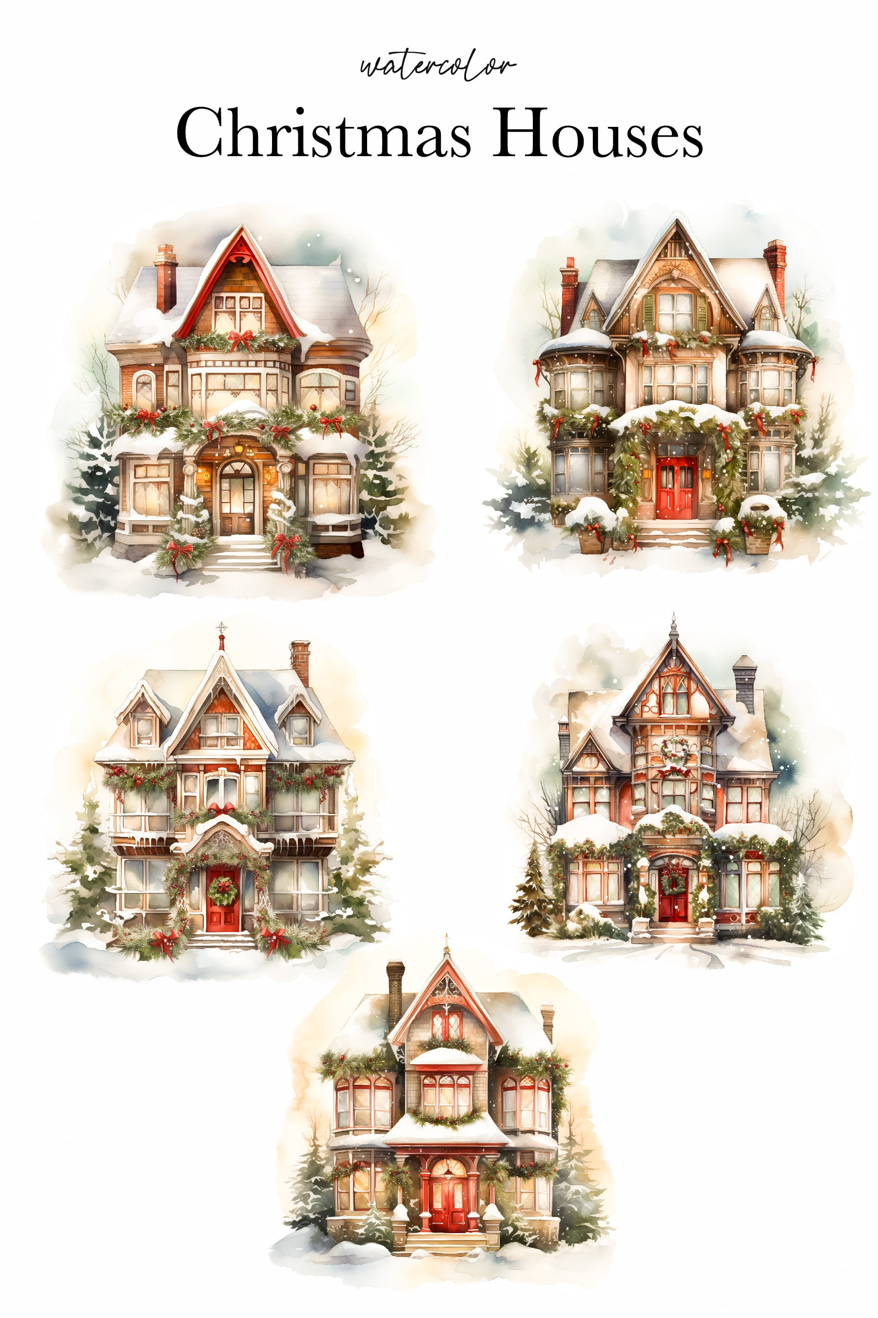 Christmas Watercolor Clipart Christmas Cards Clipart Christmas Houses ...