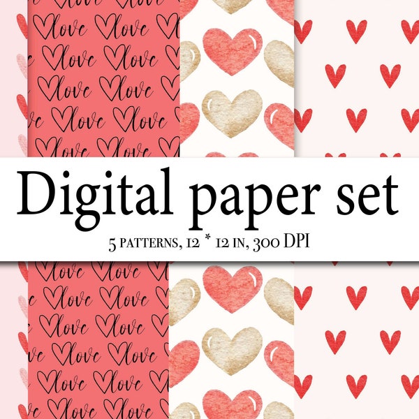 Digital Heart Papers - Etsy