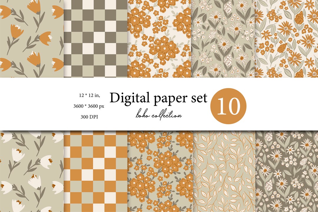 Boho Digital Paper Set - Boho Print - Pastel Plaid Seamless Pattern ...