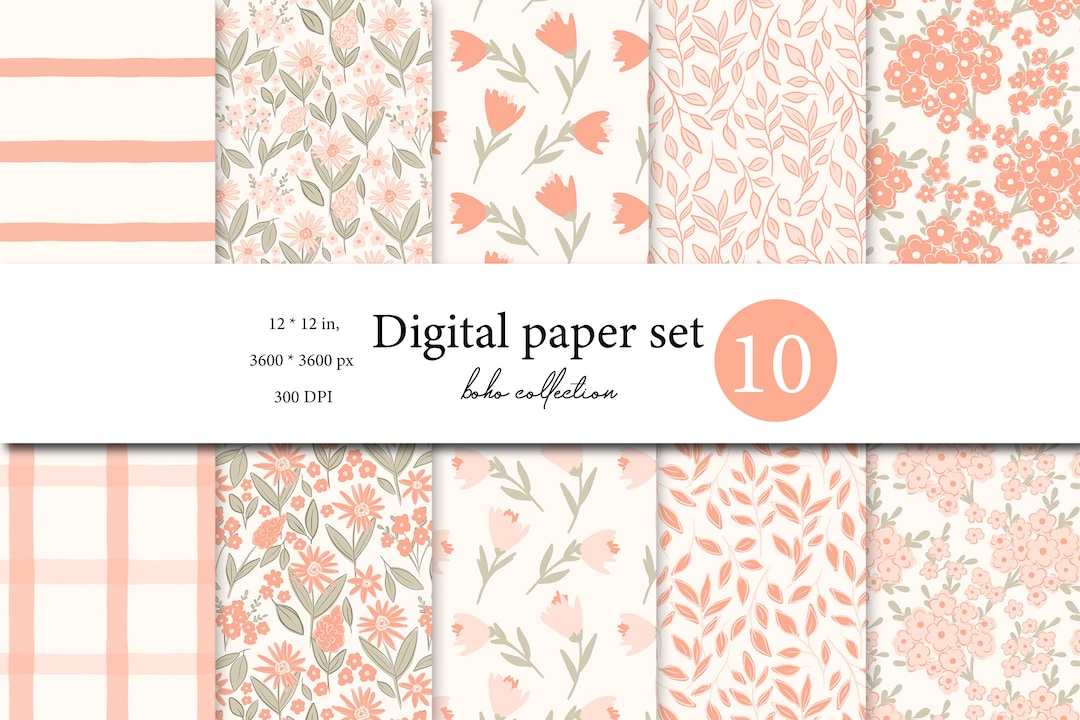 10 Boho Seamless Digital Papers, Boho Scrapbook Paper, Boho Backgrounds ...