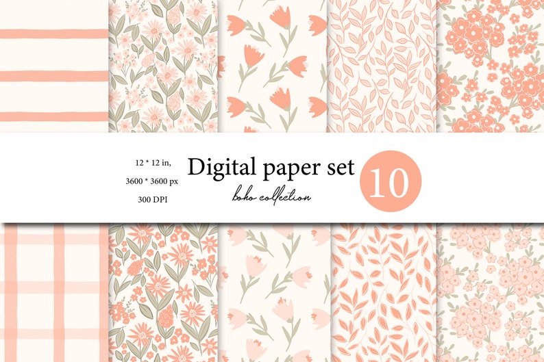 10 Boho Seamless Digital Papers, Boho Scrapbook Paper, Boho Backgrounds ...