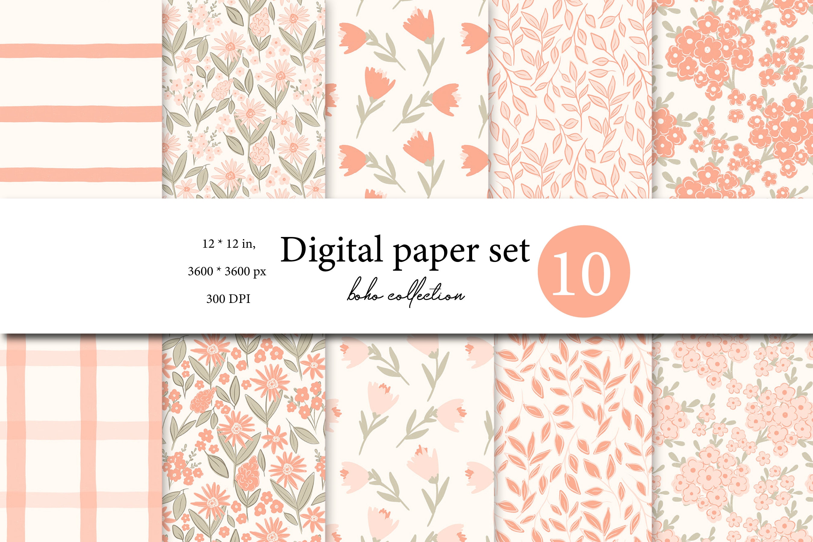 10 Boho Seamless Digital Papers, Boho Scrapbook Paper, Boho Backgrounds ...