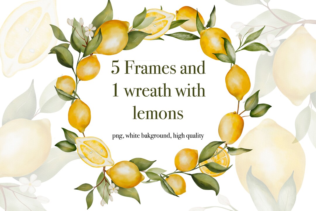 Lemon Frame Clipart-lemon Wreath-floral Frame Clipart- Summer Clipart ...