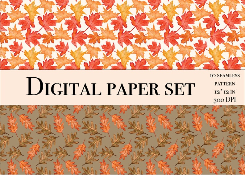 Watercolor Fall Leaves Digital Paper - Autumn Pattern - Rustic ...