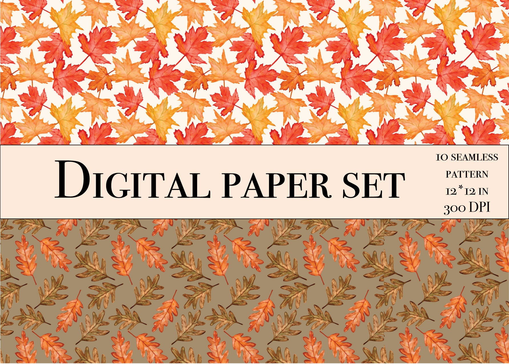 Watercolor Fall Leaves Digital Paper - Autumn Pattern - Rustic ...