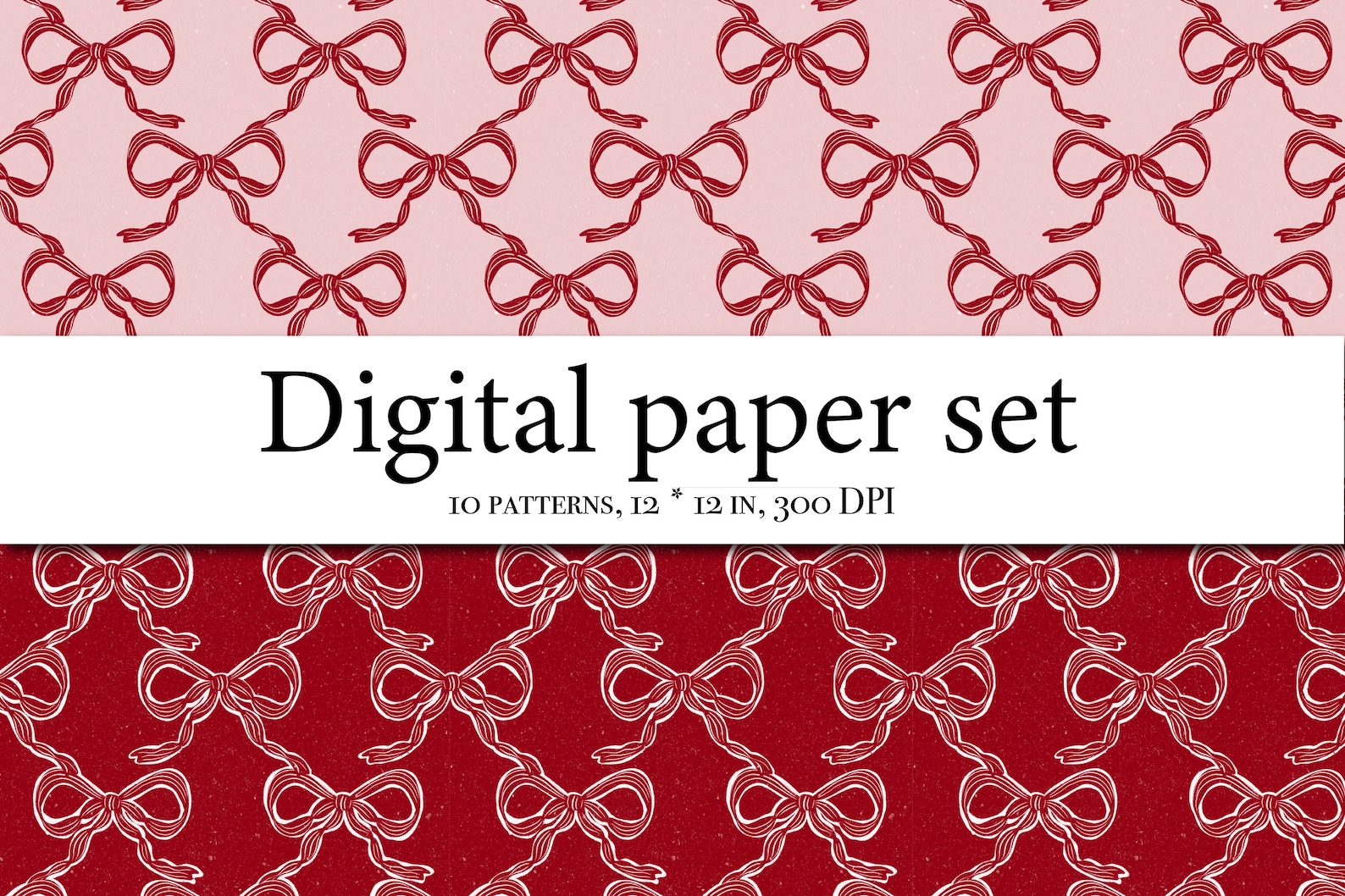 Elegant Red and Pink Bow Digital Paper Set - Holiday Joy Digital Paper ...