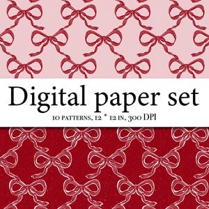 Elegant Red and Pink Bow Digital Paper Set - Holiday Joy Digital Paper ...