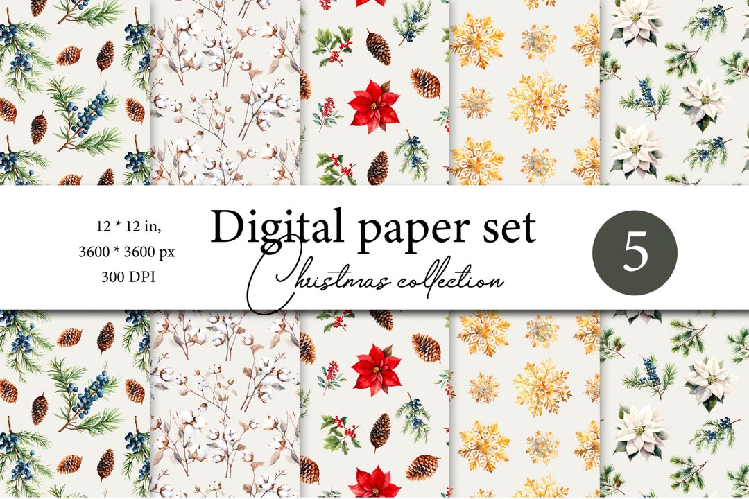 Christmas Digital Paper Set - Christmas Seamless Pattern - Holidays ...