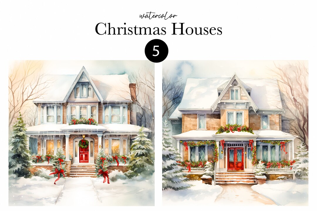 Christmas Watercolor Clipart Christmas Cards Clipart Christmas Houses ...