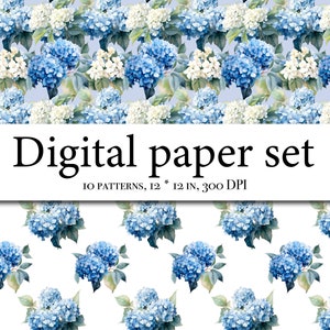 Watercolor Digital Paper Pack, Hydrangea Scrapbook, Hydrangea Seamless ...