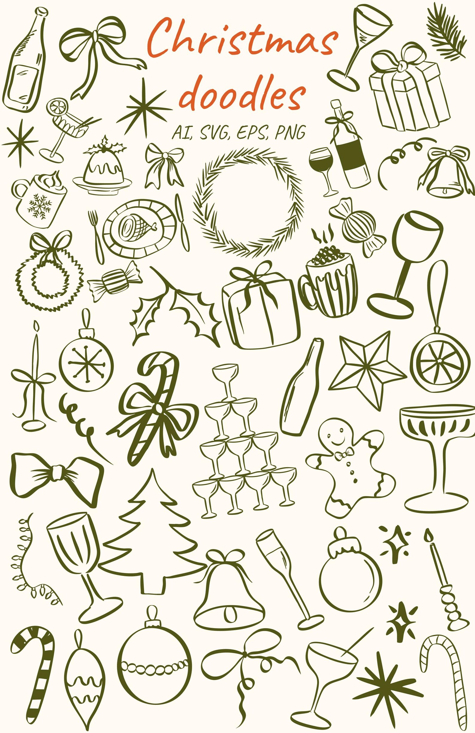 Christmas Doodles Clipart Collection – Hand-drawn Holiday Icons in Png ...