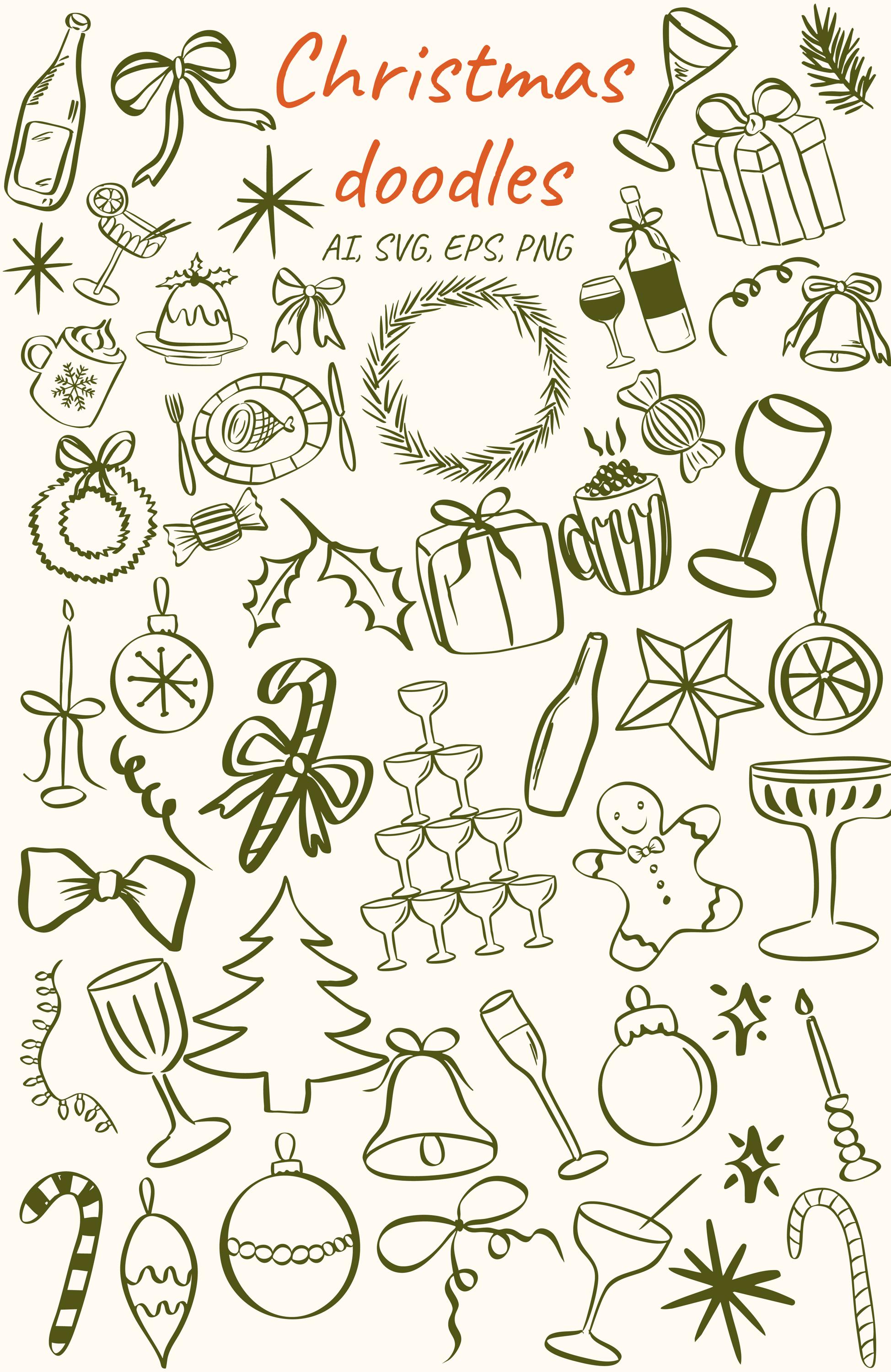 Christmas Doodles Clipart Collection – Hand-drawn Holiday Icons in Png ...