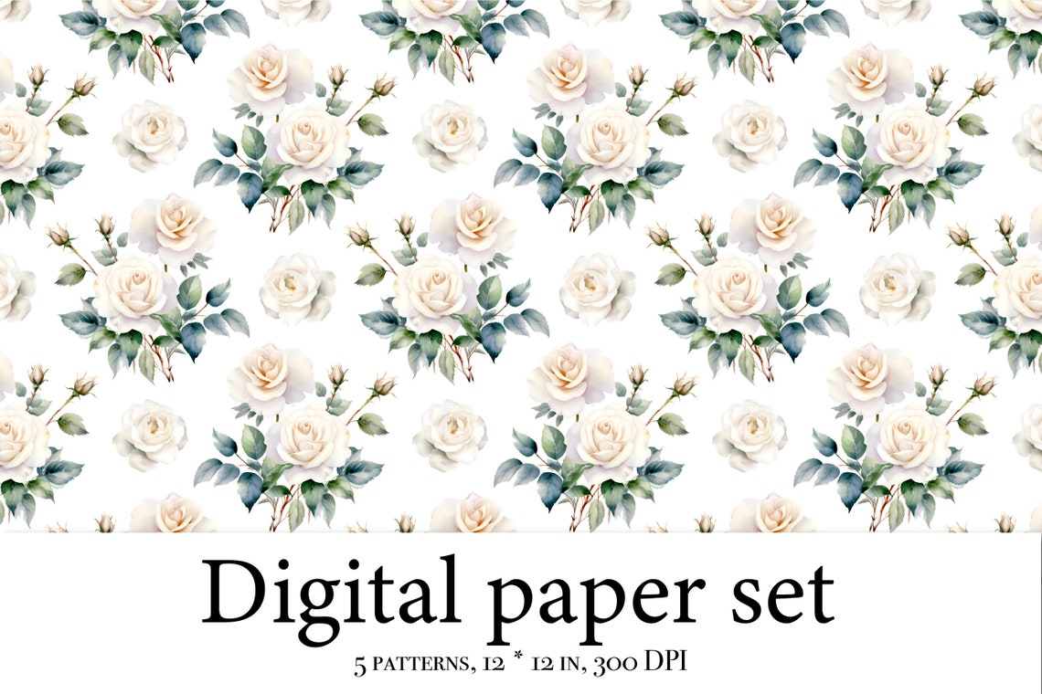 Watercolor Digital Paper Pack White Roses Scrapbook Roses - Etsy