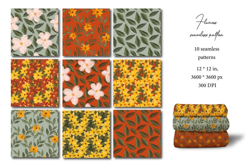 Pattern Clipart With Flowers Digital Paper- Flowers Seamless Pattern ...