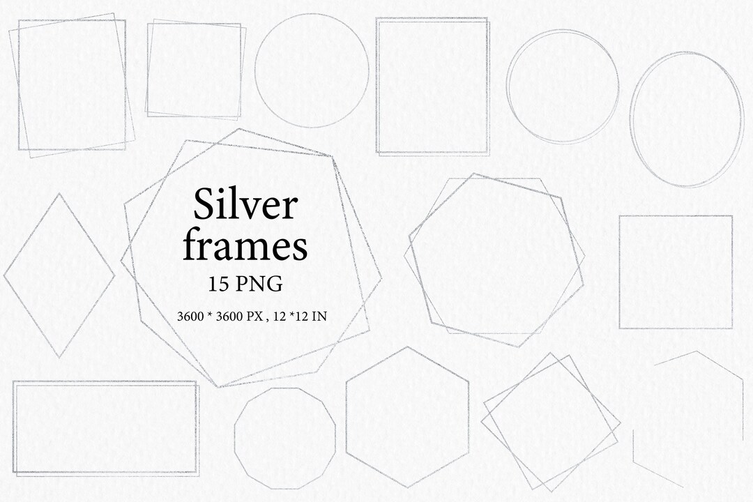 Silver Frame Clipart - Geometric Silver Frames - Wedding Invitations ...