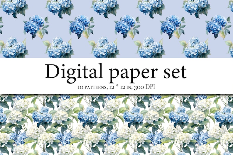 Watercolor Digital Paper Pack, Hydrangea Scrapbook, Hydrangea Seamless ...