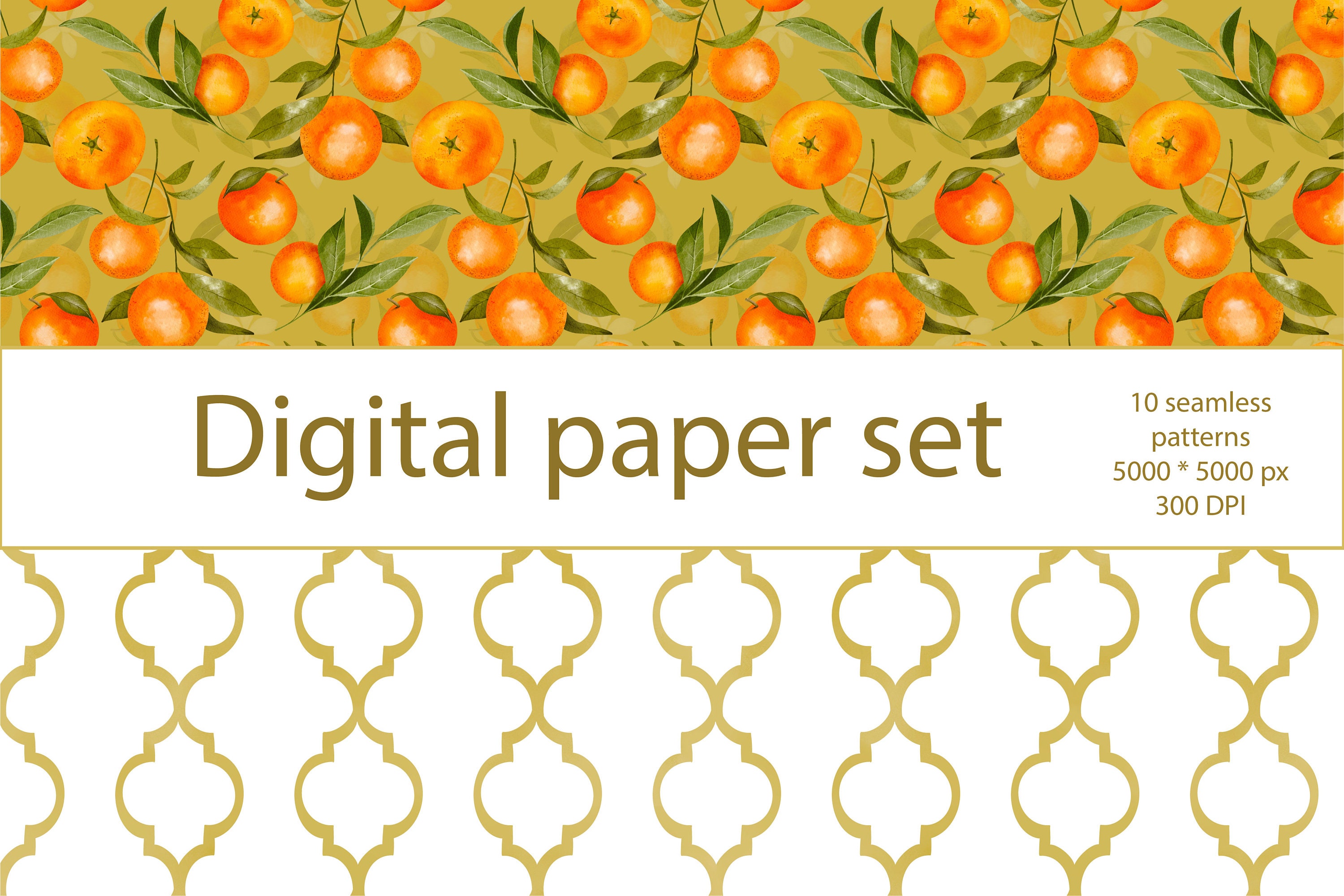 Patterns Clipart Watercolor Orange Digital Paper Set Seamless Pattern ...