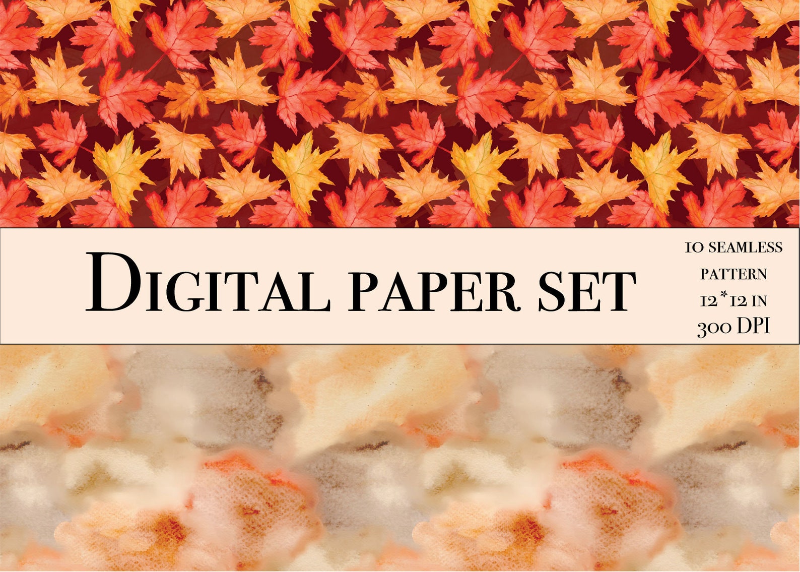 Watercolor Fall Leaves Digital Paper - Autumn Pattern - Rustic ...