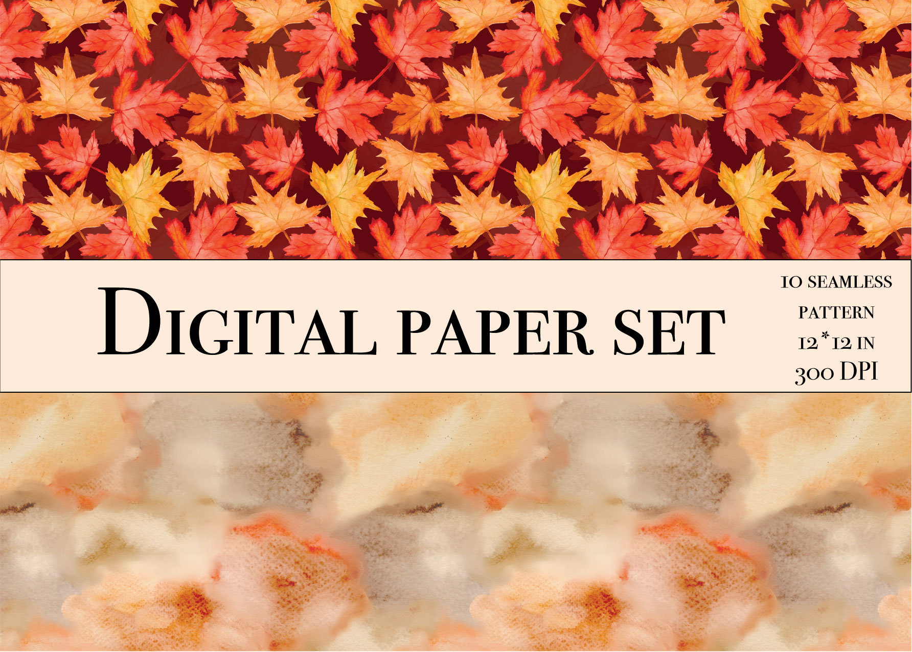 Watercolor Fall Leaves Digital Paper Autumn Pattern Rustic Watercolor ...