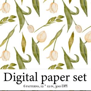 Watercolor Tulips Digital Paper, Tulips Seamless Pattern, Spring ...