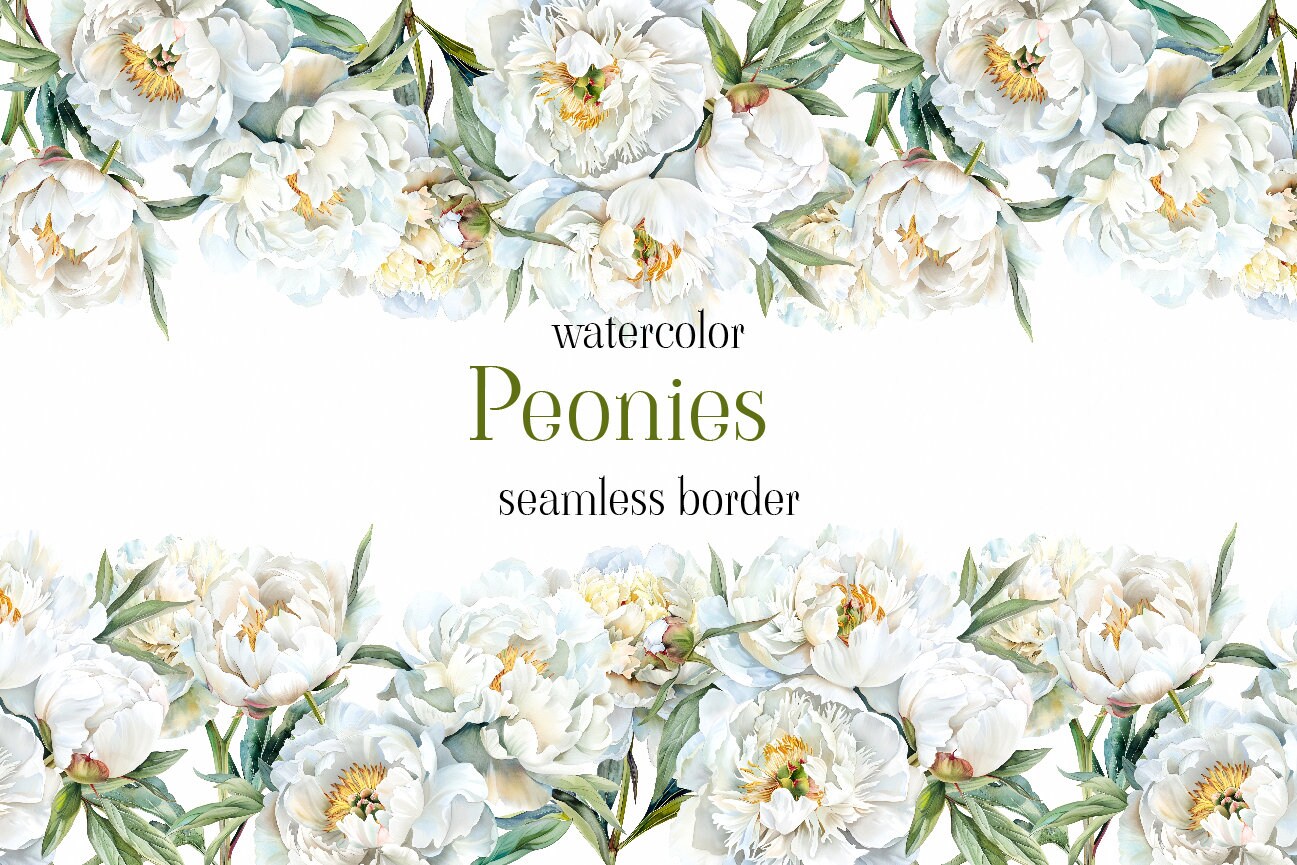 Watercolor Peonies Clipart Set: Frames & Seamless Pattern Watercolor ...