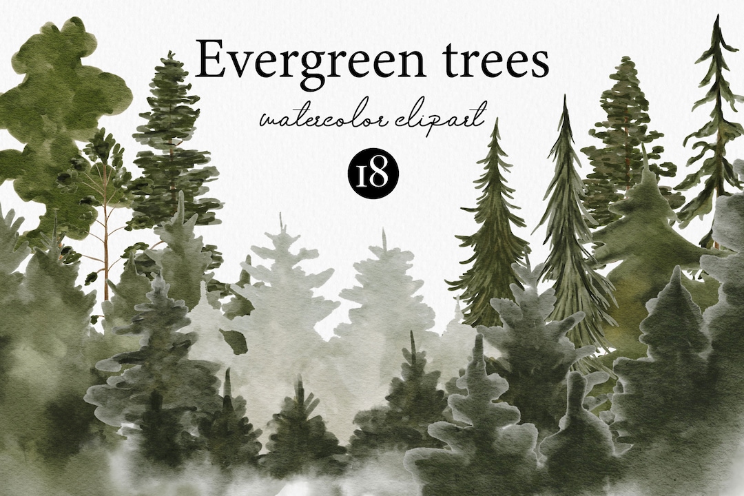 Watercolor Forest Digital Clipart Set - Forest Landscape Clipart ...