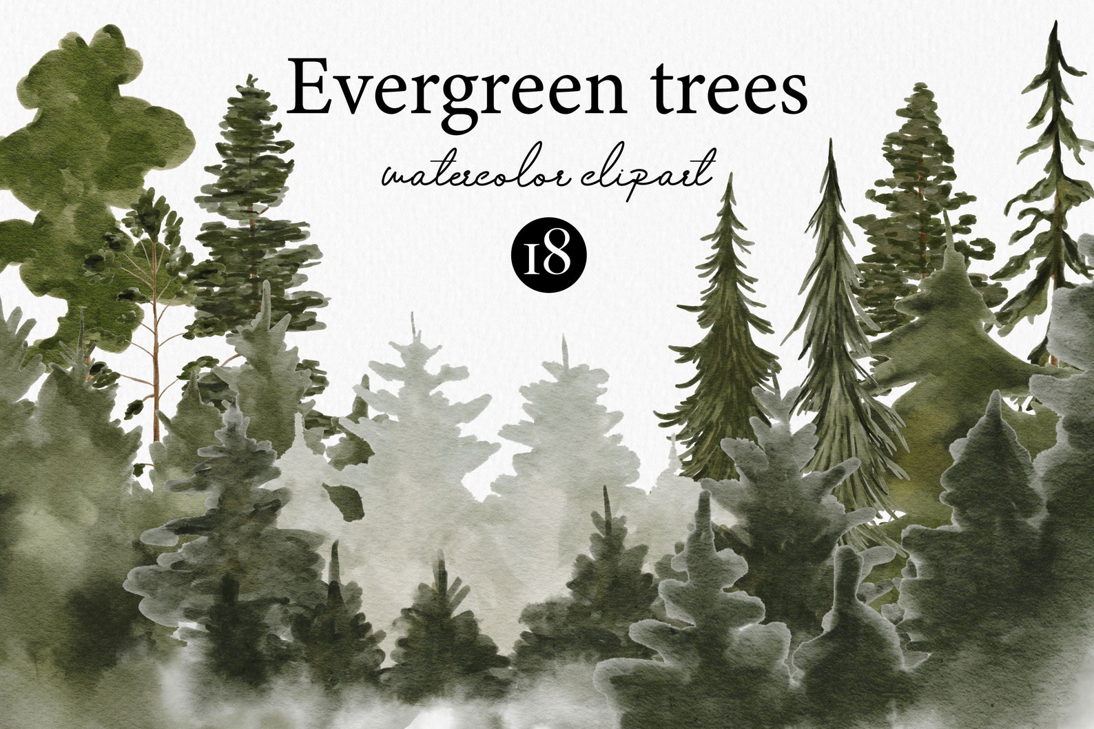 Watercolor Forest Digital Clipart Set - Forest Landscape Clipart ...