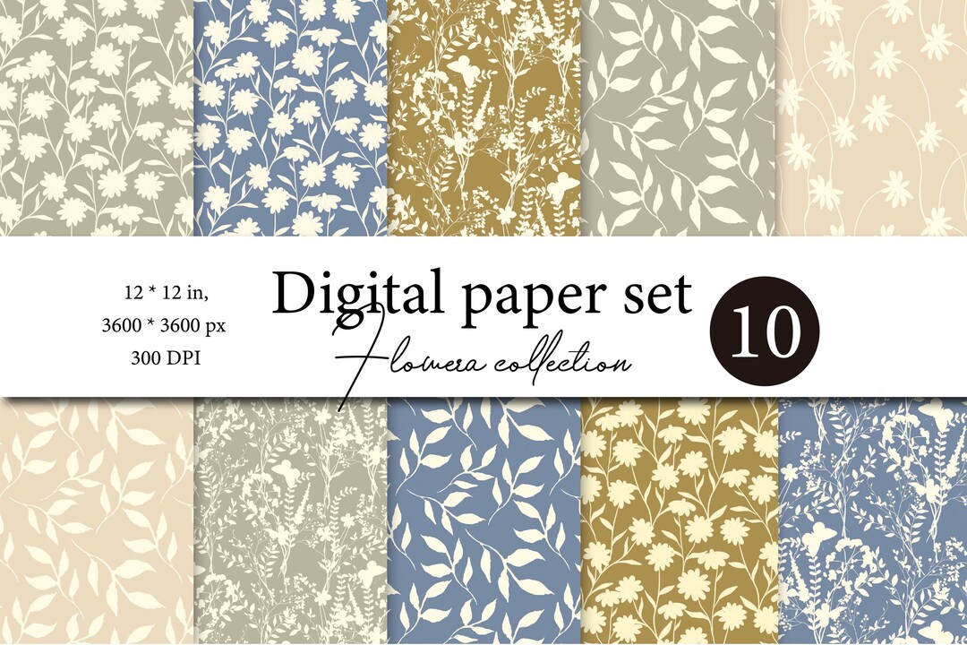 Floral Digital Paper Pack - Vintage Botanical Scrapbook Backgrounds ...