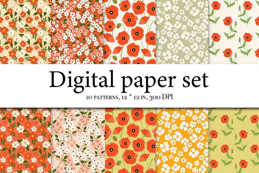 Pattern Clipart With Flowers Digital Paper- Flowers Seamless Pattern ...