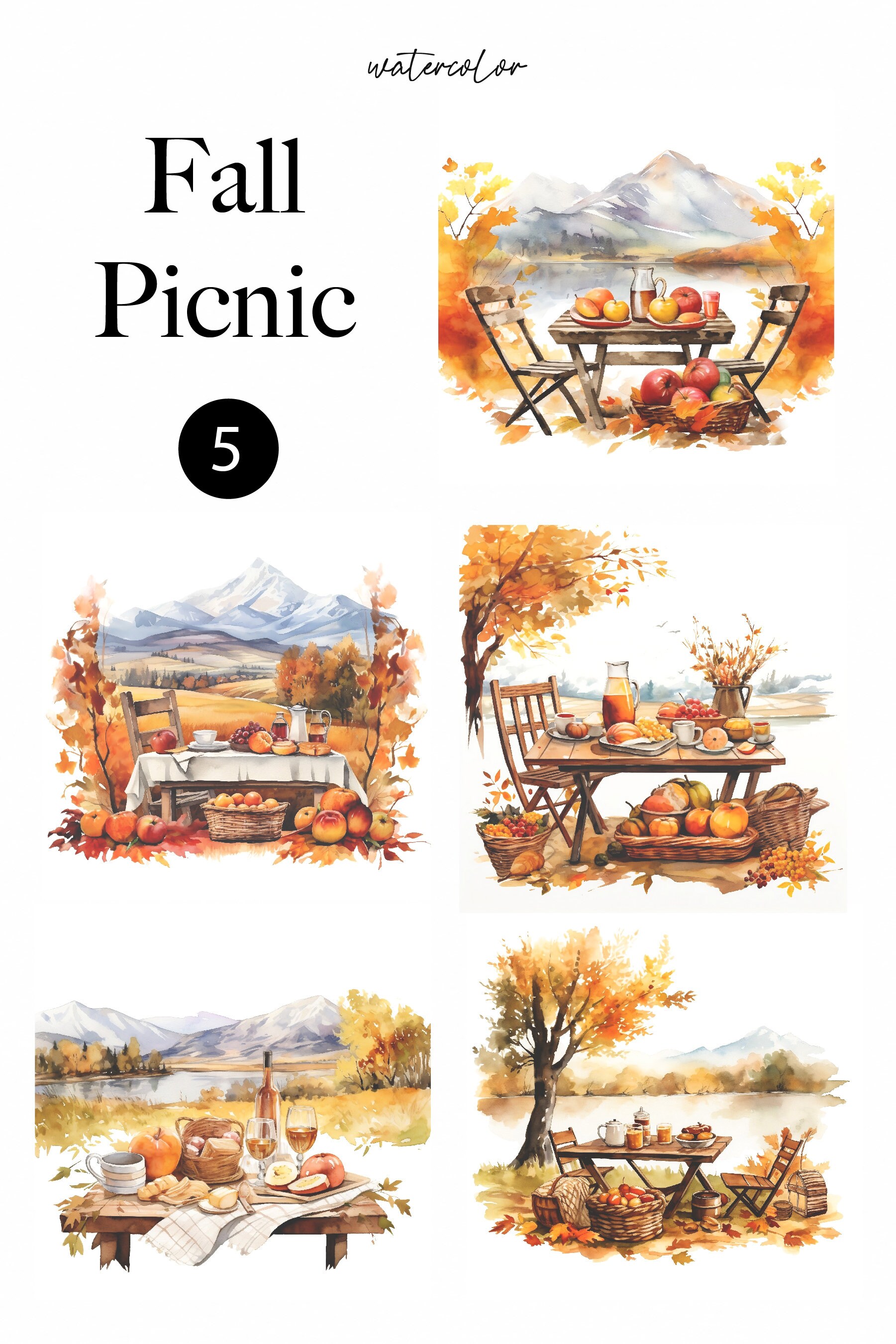 Watercolor Fall Clipart Watercolor Autumn Nature Scenery Background ...