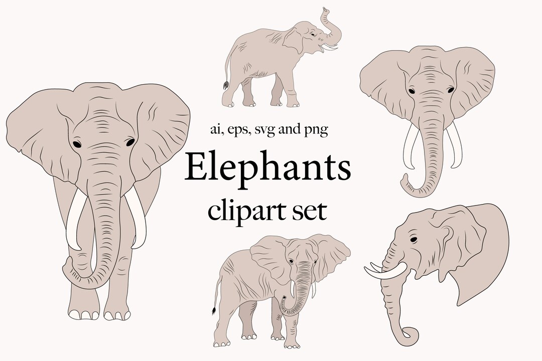 Elephants Digital Clipart, Individual Elephants Elements, Logo Elements ...