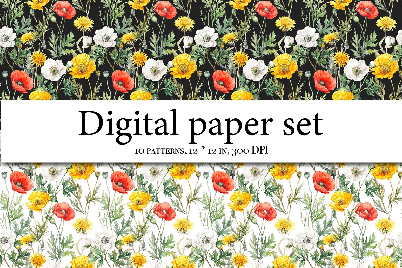 Botanical Seamless Pattern Flowers Digital Paper Printable Paper Set ...